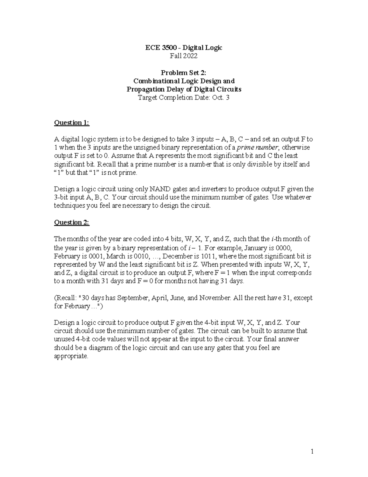 Problem Set 2 2022 - jinijn - ECE 3500 - Digital Logic Fall 2022 Problem Set 2: Combinational ...