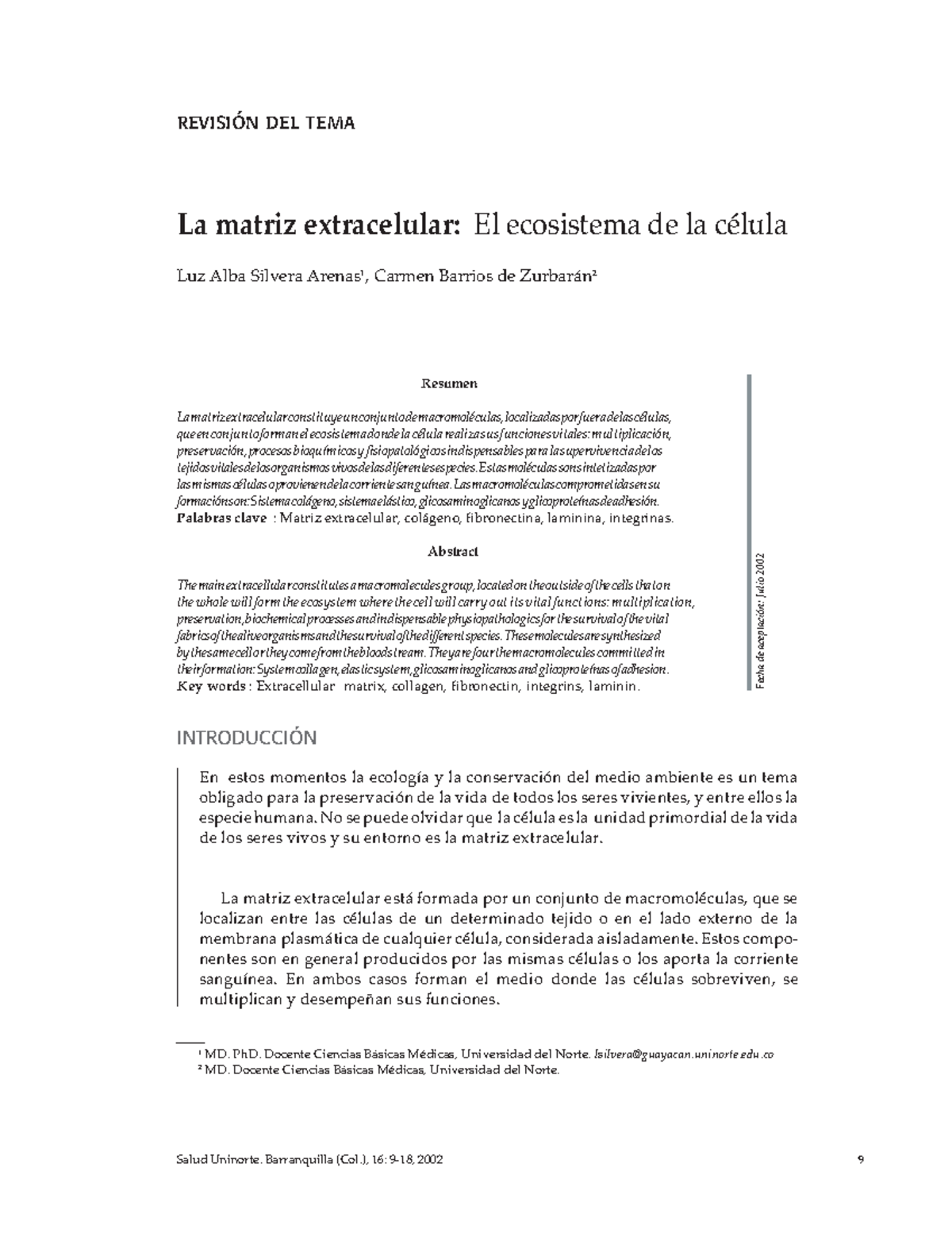 Matriz bio - revisión del tema La matriz extracelular: El ecosistema de ...