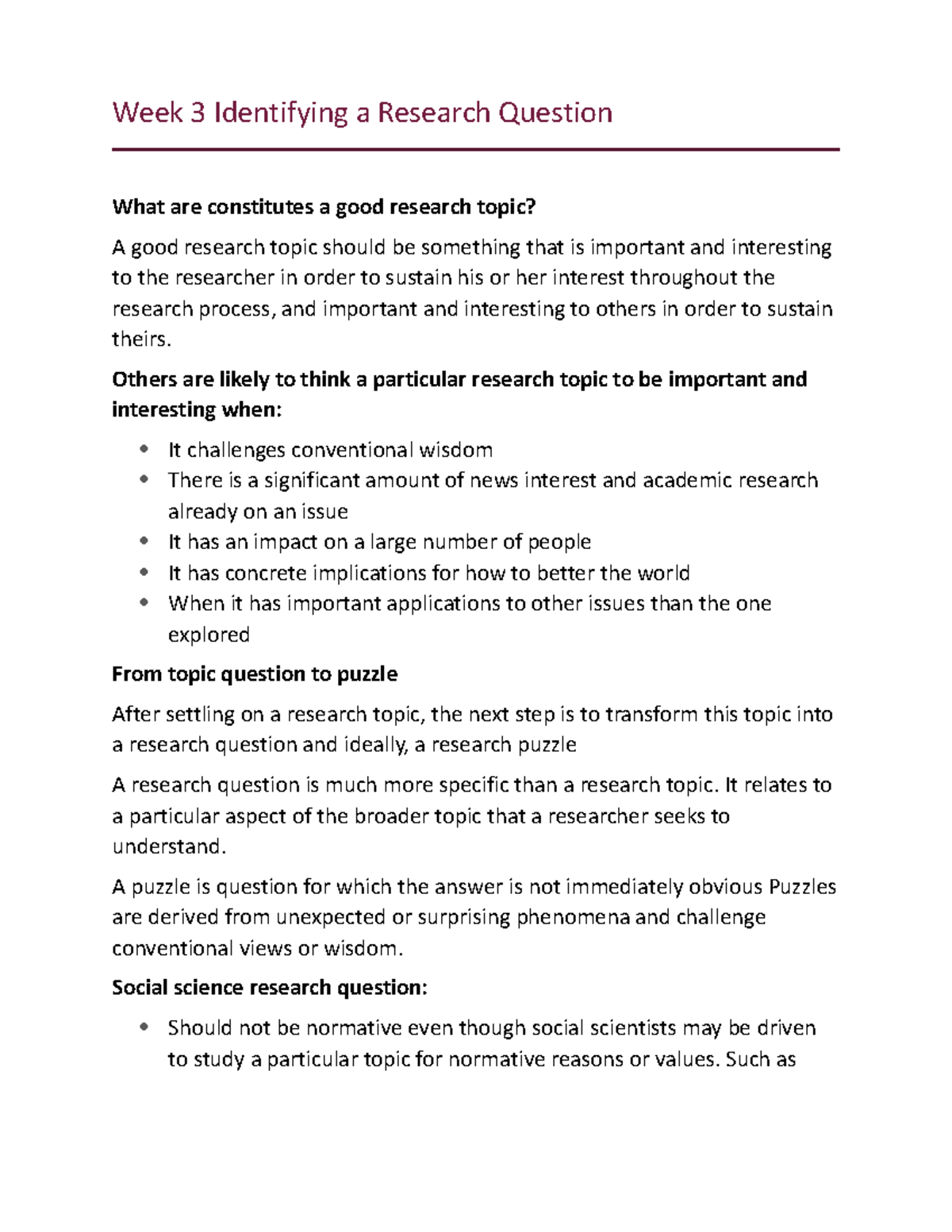 Week 3 Identifying a Research Question - Week 3 Identifying a Research ...