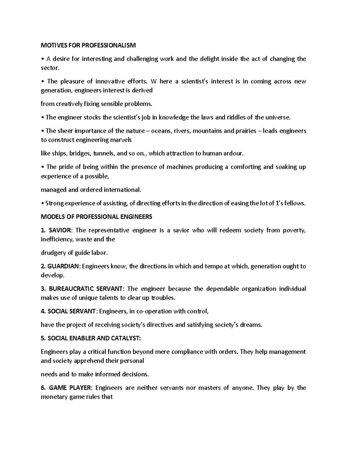 Professional Ethics Module 2 PART 5 - MOTIVES FOR PROFESSIONALISM A ...
