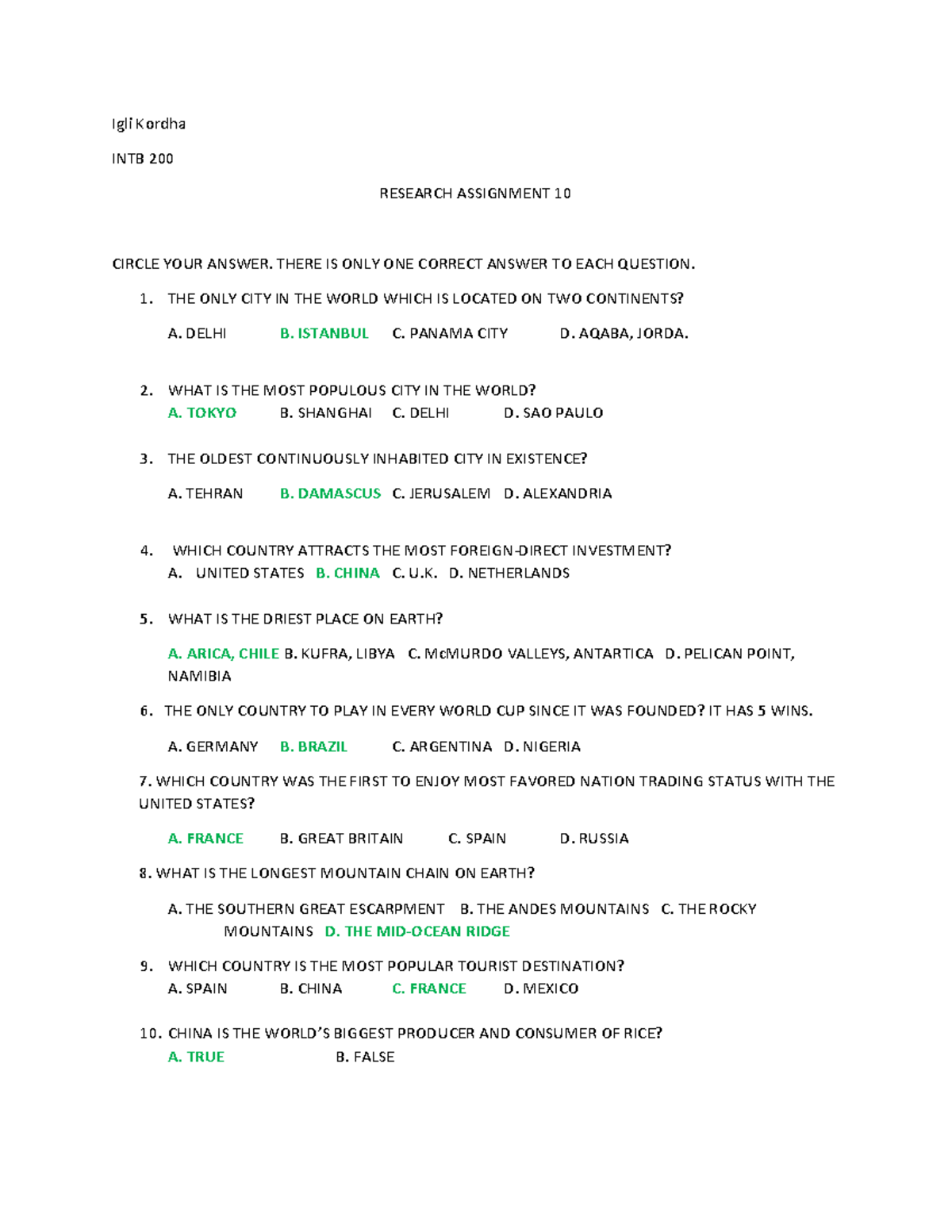 INTB 200 - Research Assignment 10 - Drexel University - Igli Kordha ...