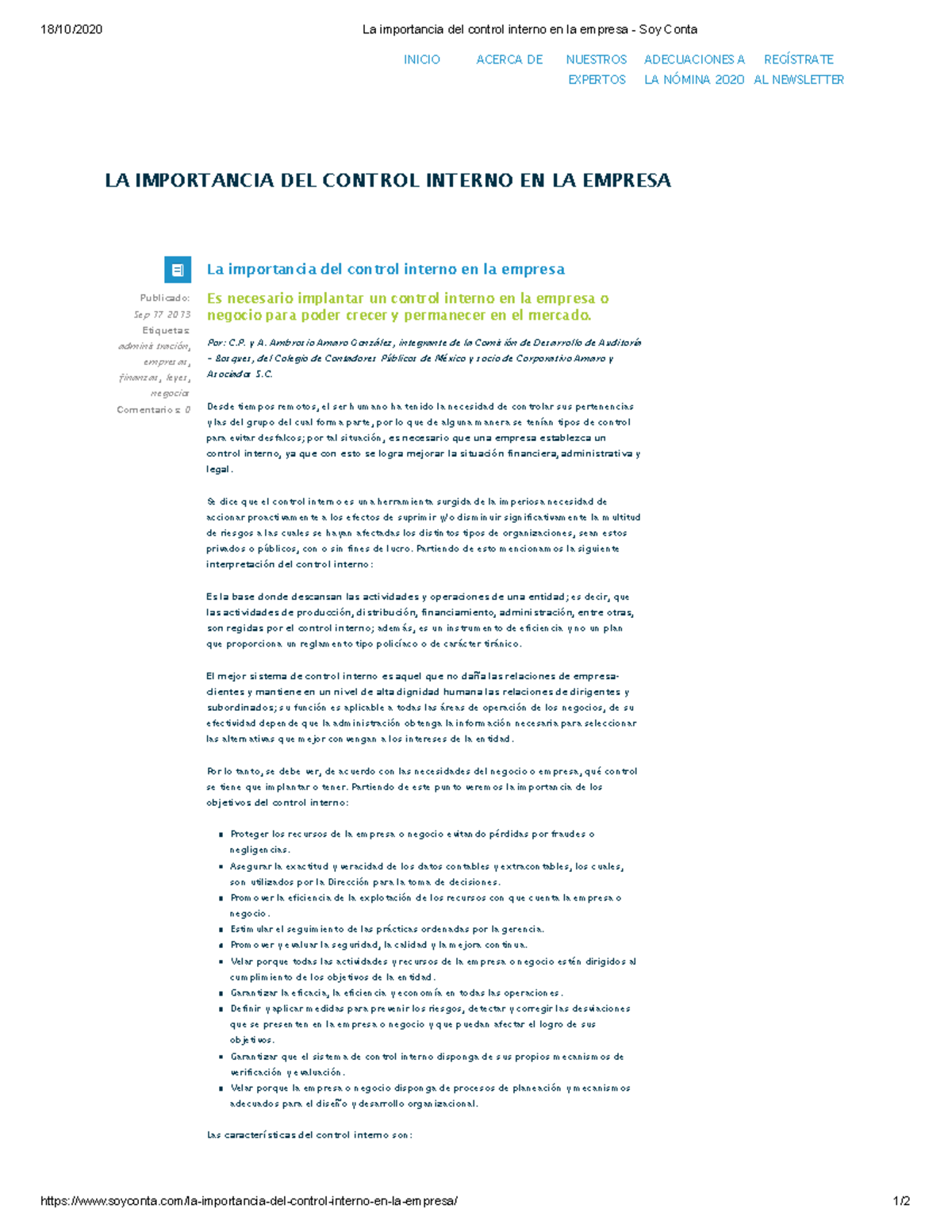 La importancia del control interno en la empresa - Soy Conta - 18/10 ...