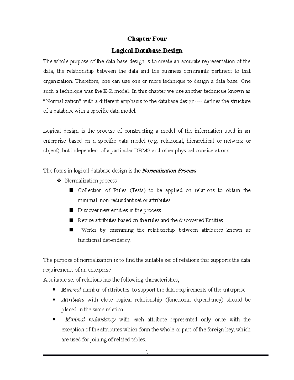 2ND YEAR IS Database Chapter FOUR - Chapter Four Logical Database ...