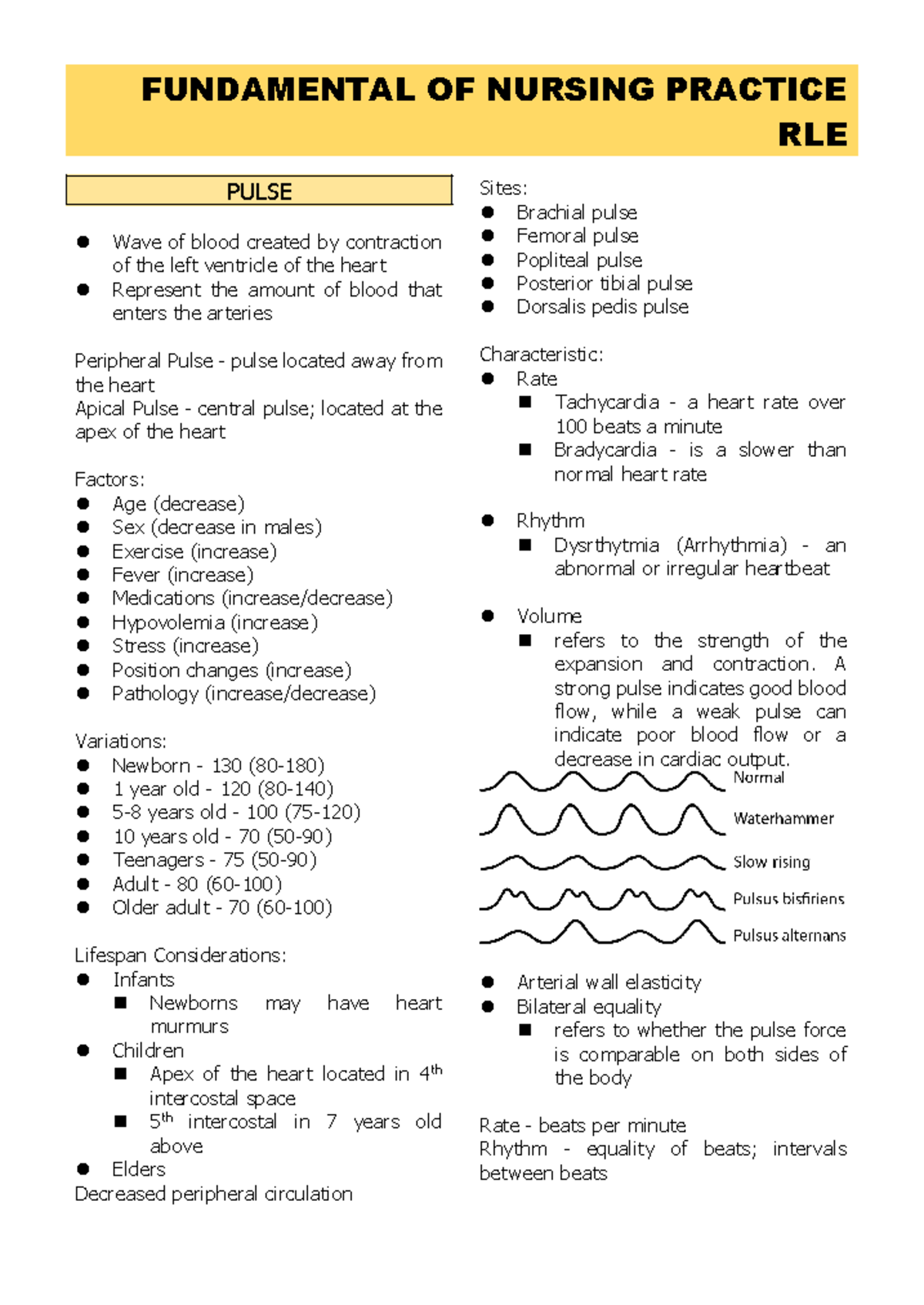 Funda-RLE-2 - RLE PULSE Wave of blood created by contraction of the ...