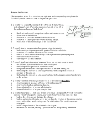 4. Practice Problems Enzyme Kinetics - Enzyme Kinetics (Some questions ...
