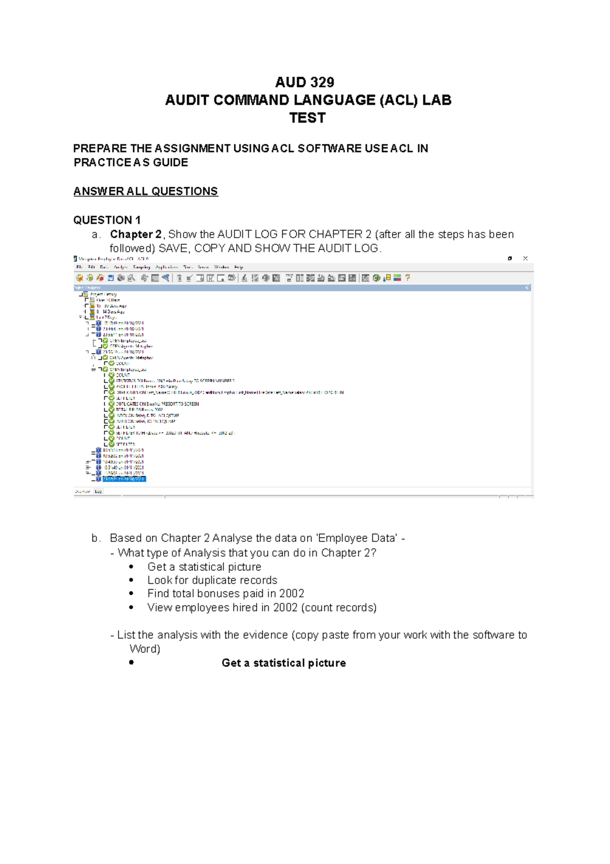 Exercise FOR LAB TEST ACL - AUD 329 AUDIT COMMAND LANGUAGE (ACL) LAB ...