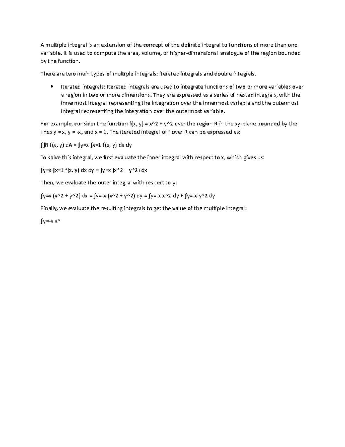 Calc 2 notes 4 - what is multiple integral and how do you solve it - A ...