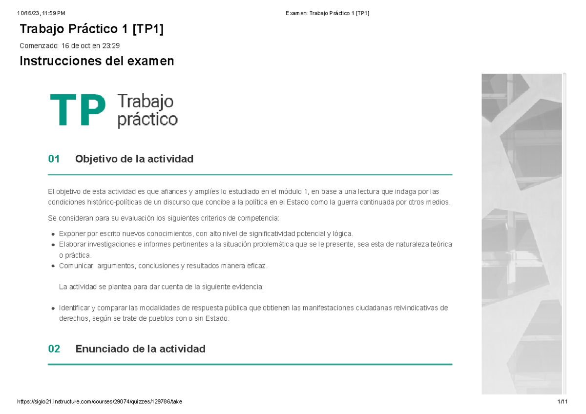 TP 1 Teoría Política I - 95% - Trabajo Práctico 1 [TP1] Comenzado: 16 de oct en 23 ...