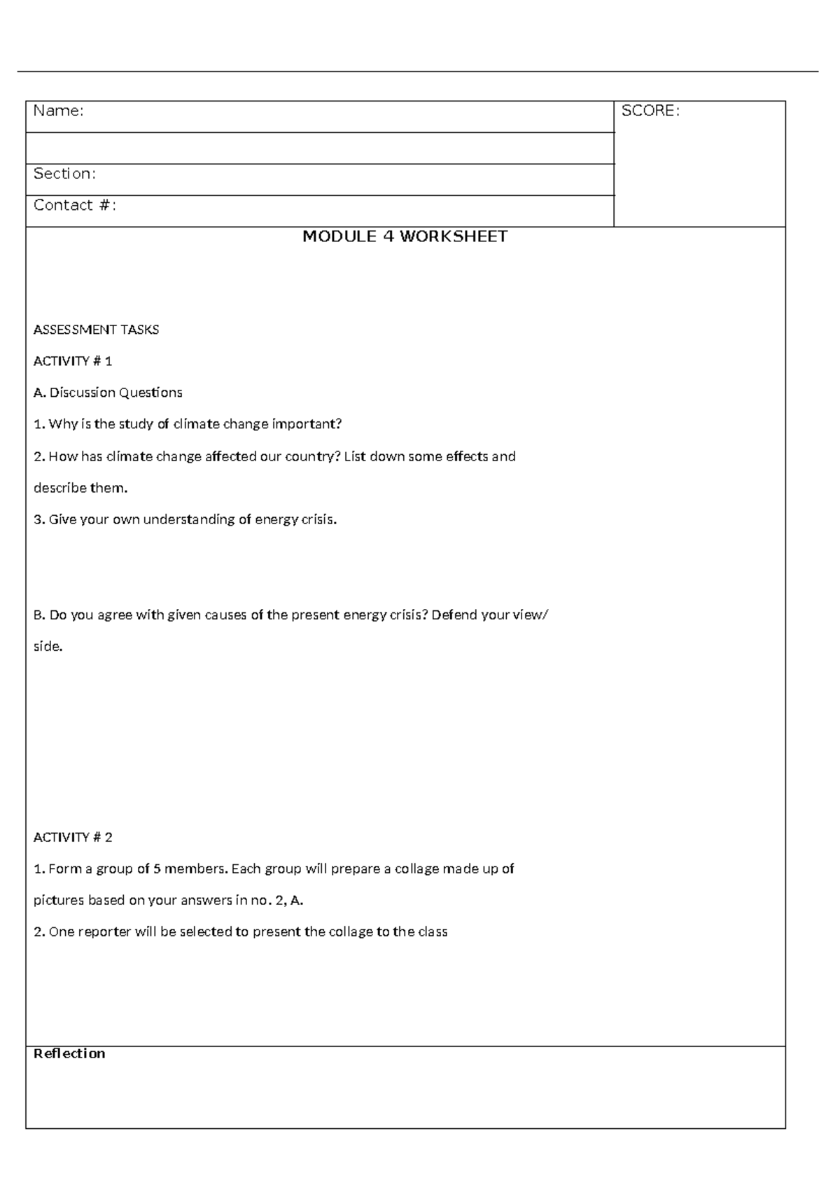 Occ-module-4 (1) (1) (1) - Copy - Name: SCORE: Section: Contact ...