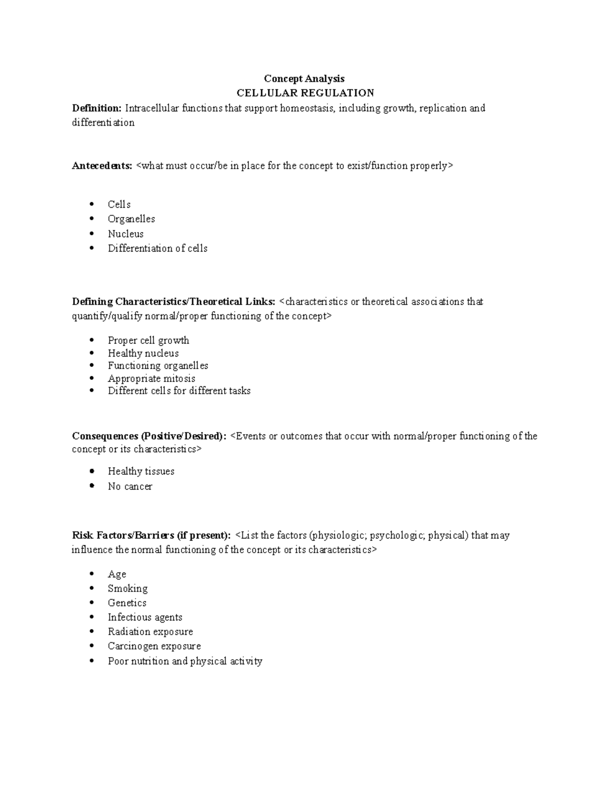 Cellular Regulation Concept Analysis - Concept Analysis CELLULAR ...