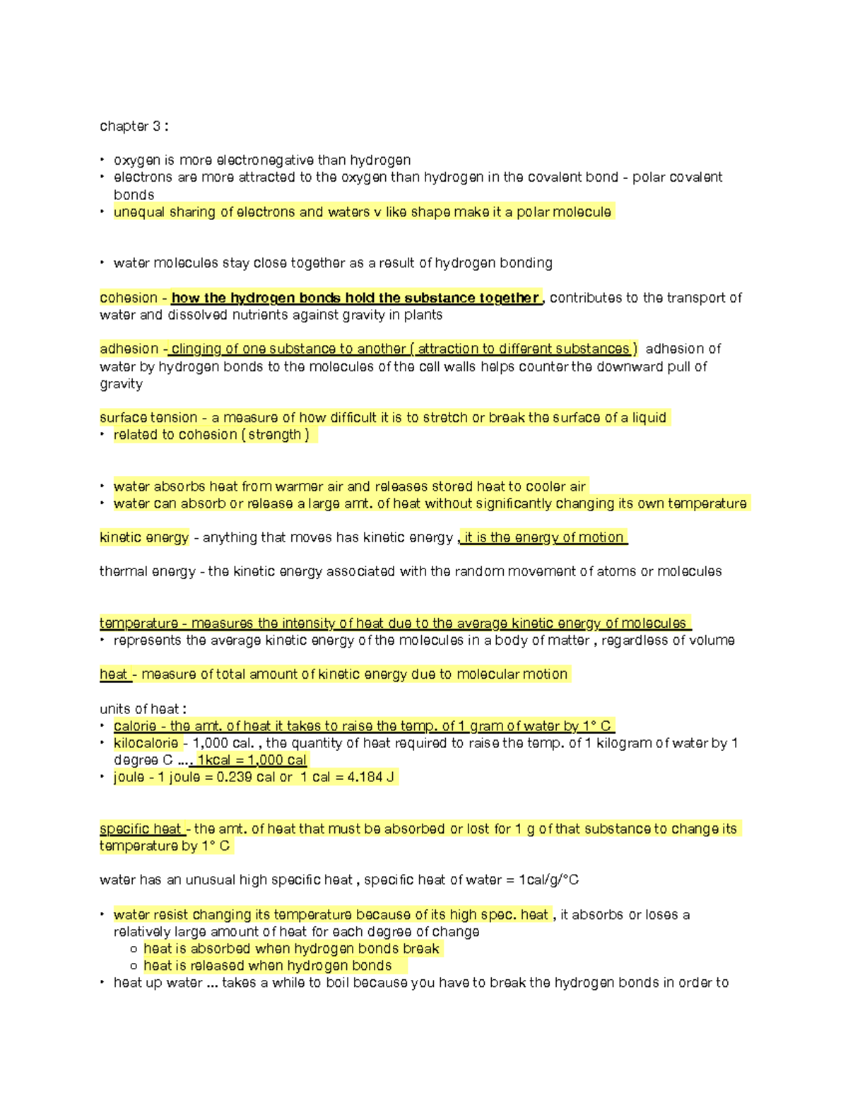 Notes on ch. 2 - 5 gen bio - chapter 3 : oxygen is more electronegative ...