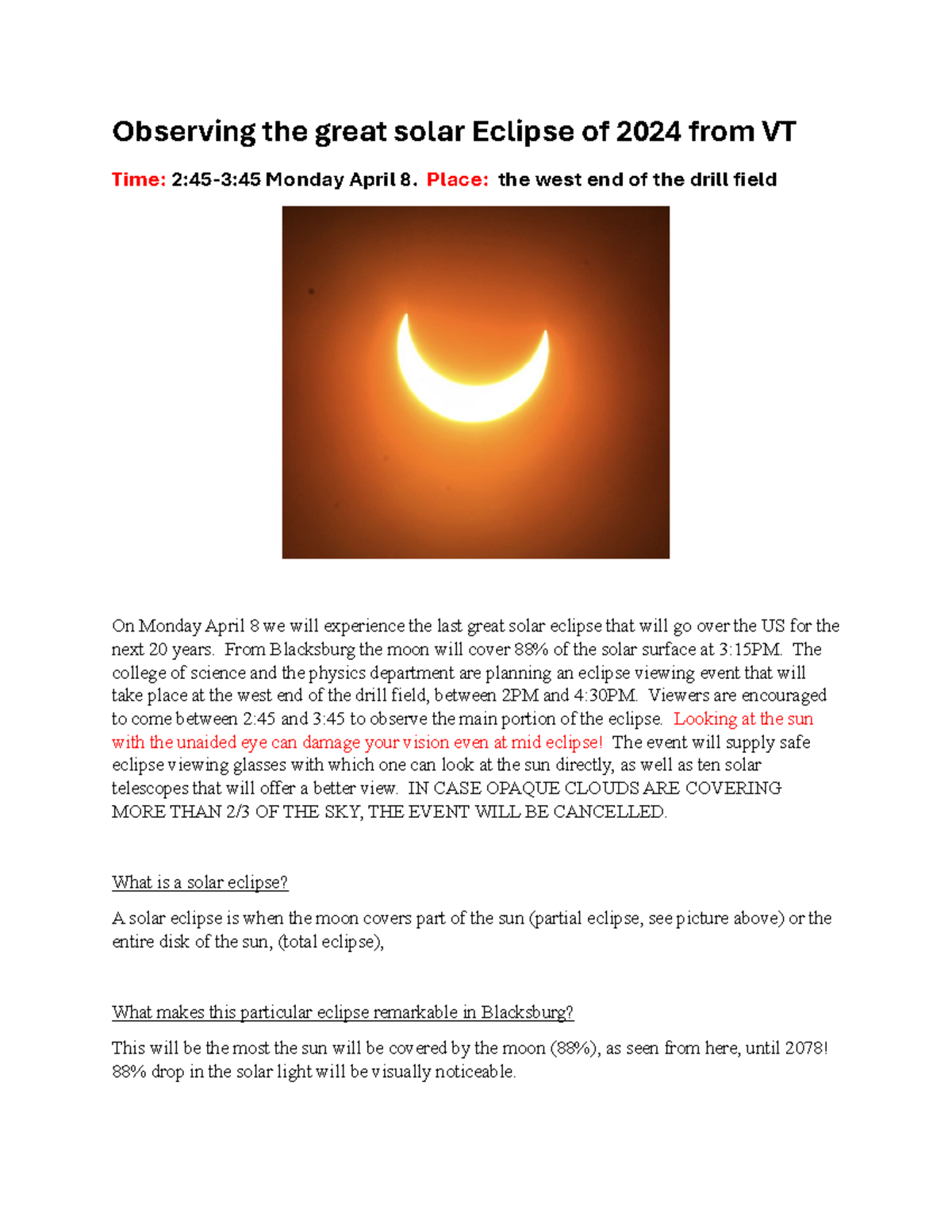 Flyer physics department - Observing the great solar Eclipse of 2024 ...