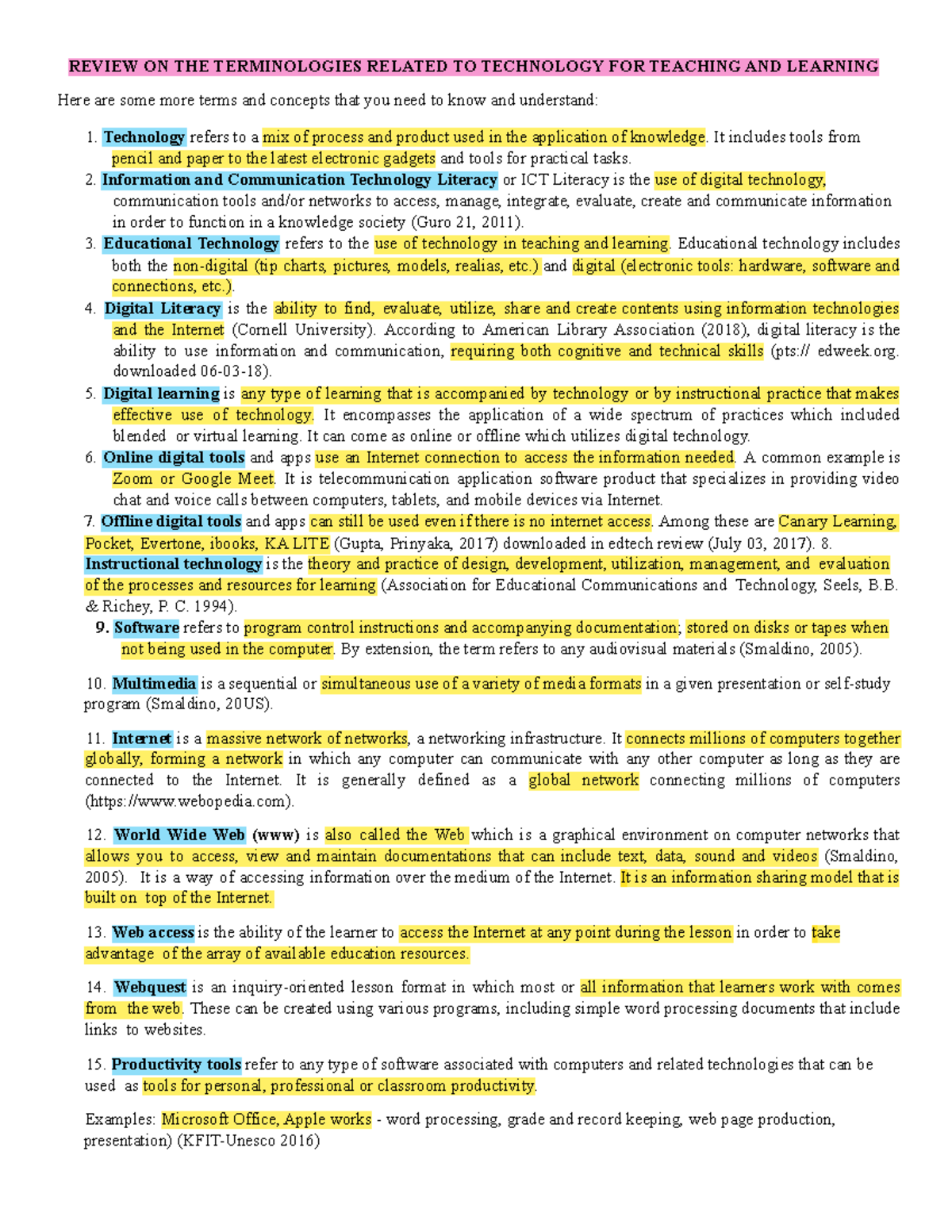 REVIEW ON THE TERMINOLOGIES RELATED TO TECHNOLOGY FOR TEACHING AND ...