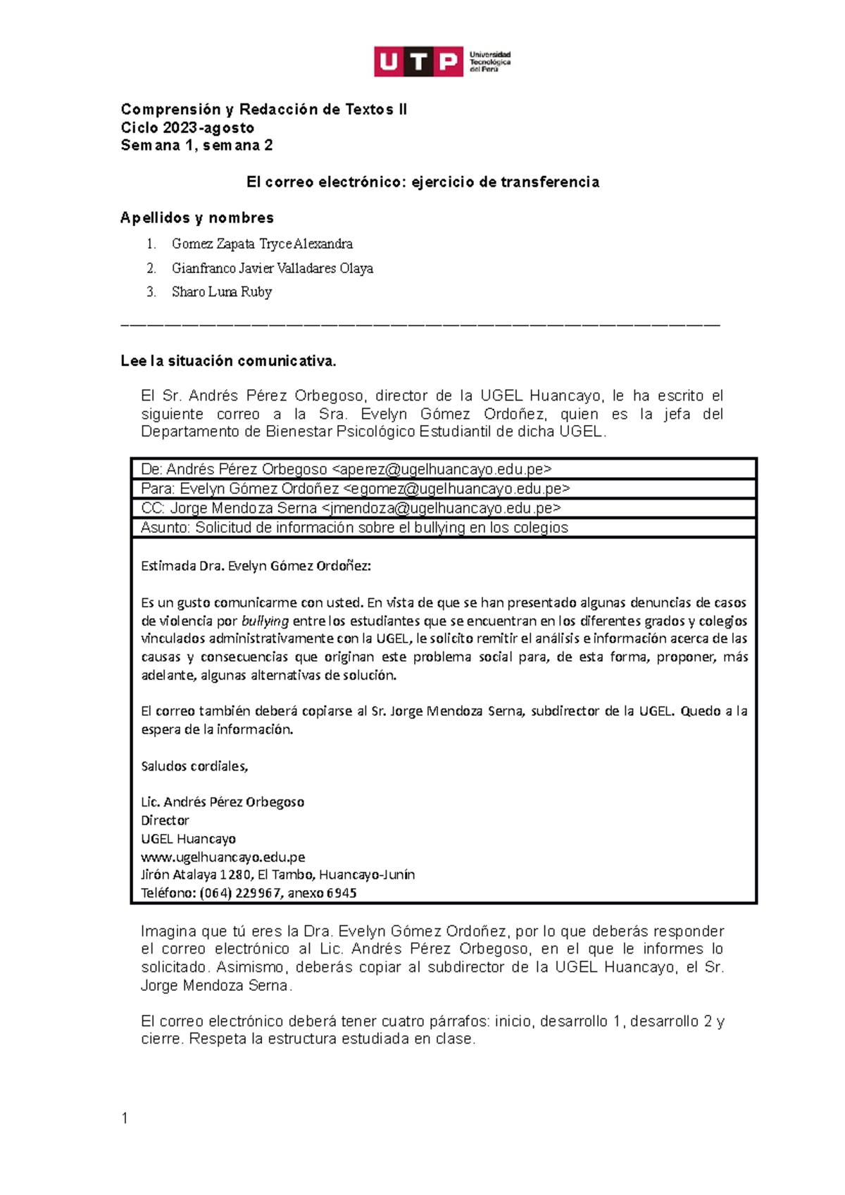 S01 y S02 - El correo electrónico ejercicio de transferencia formato ...