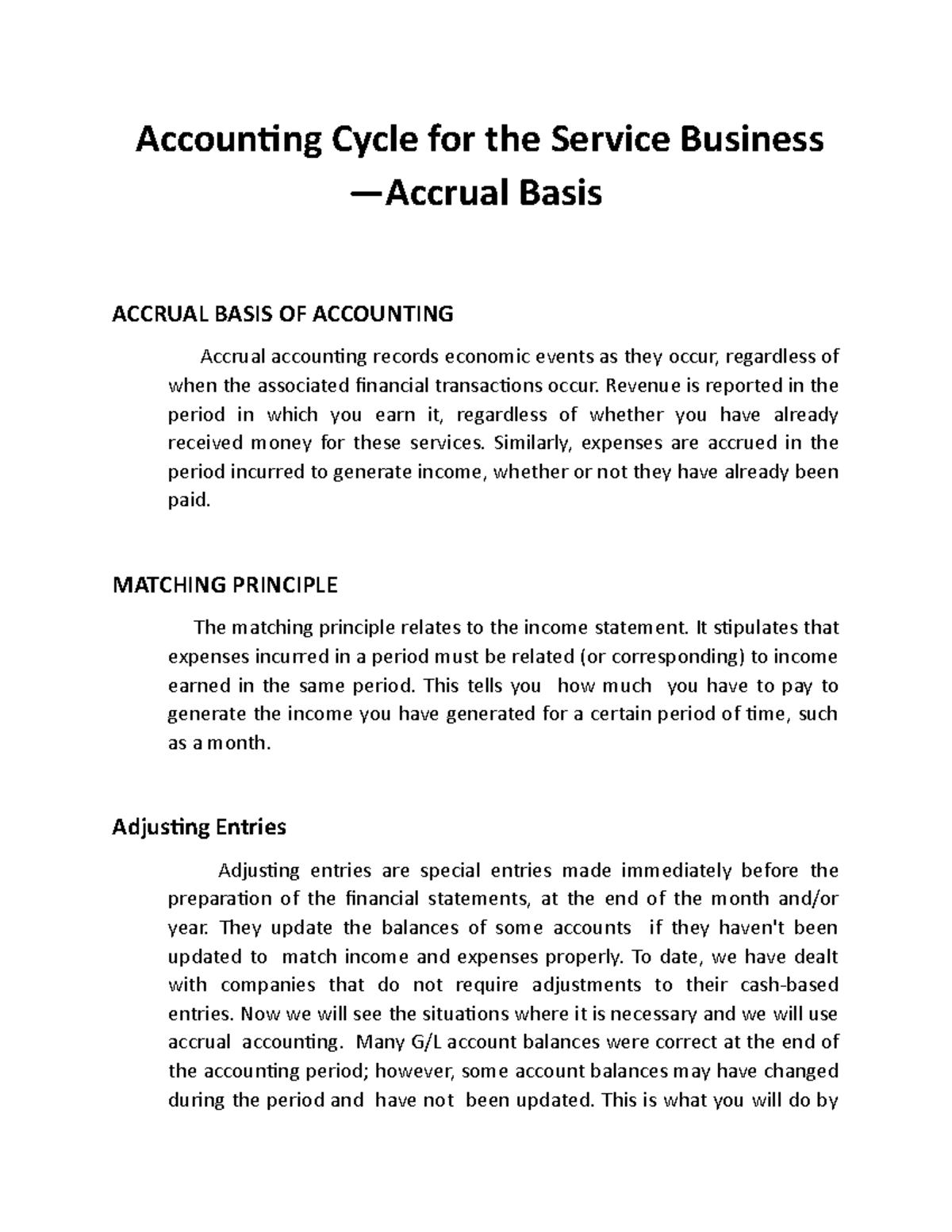Accounting Cycle for the Service Business - Accounting Cycle for the ...