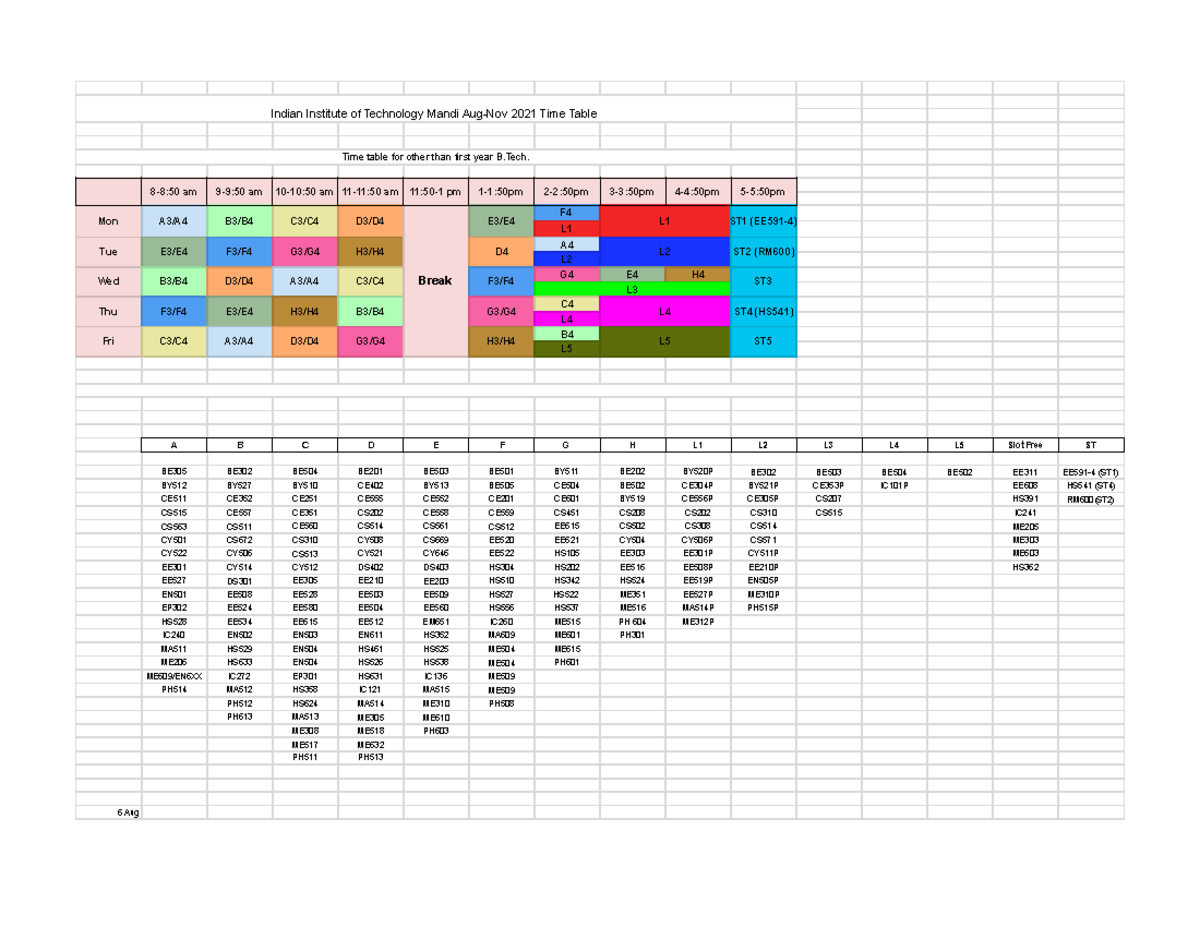 Time Table Aug2021 6Aug - Calculo - Studocu