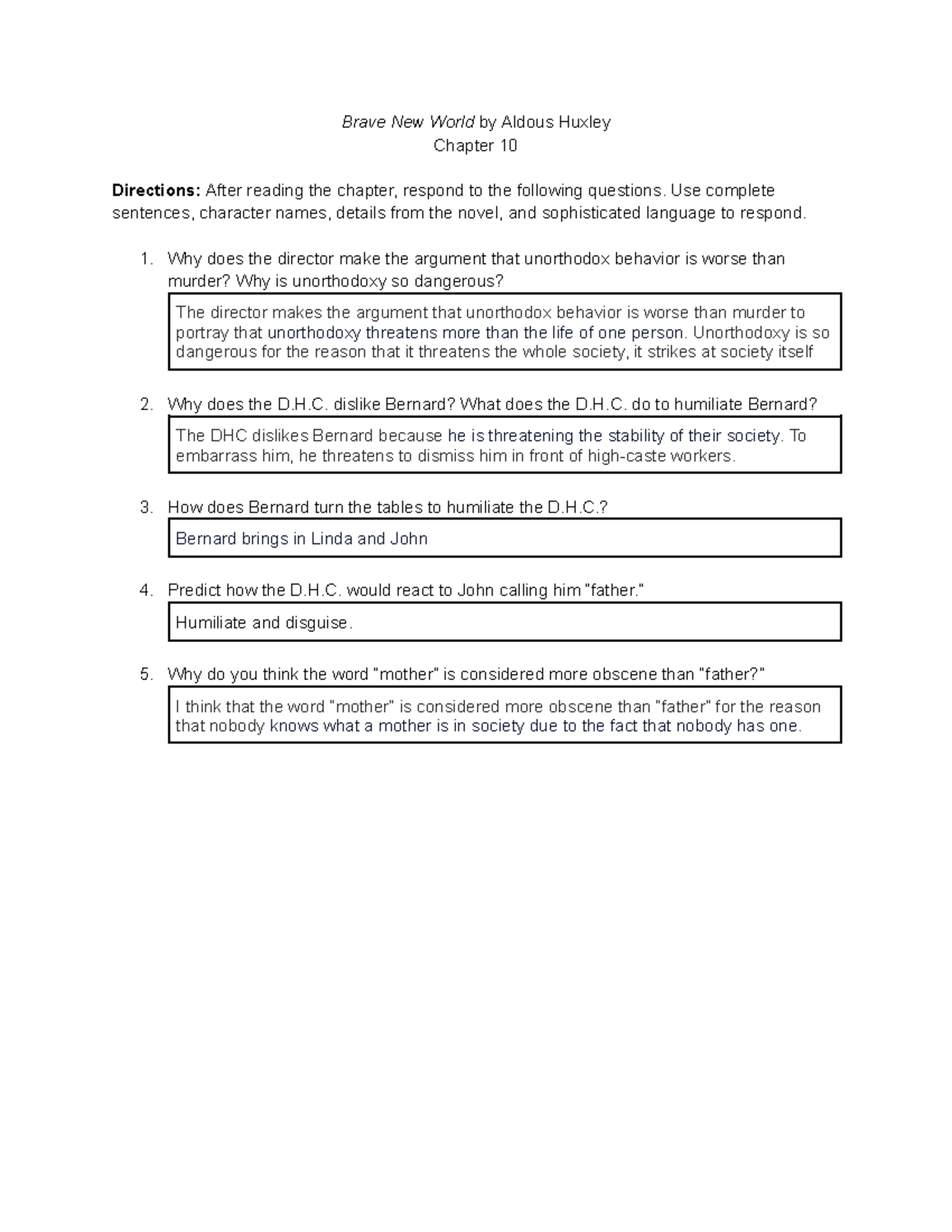 Copy of Brave New World Chapter 10 - Brave New World by Aldous Huxley ...