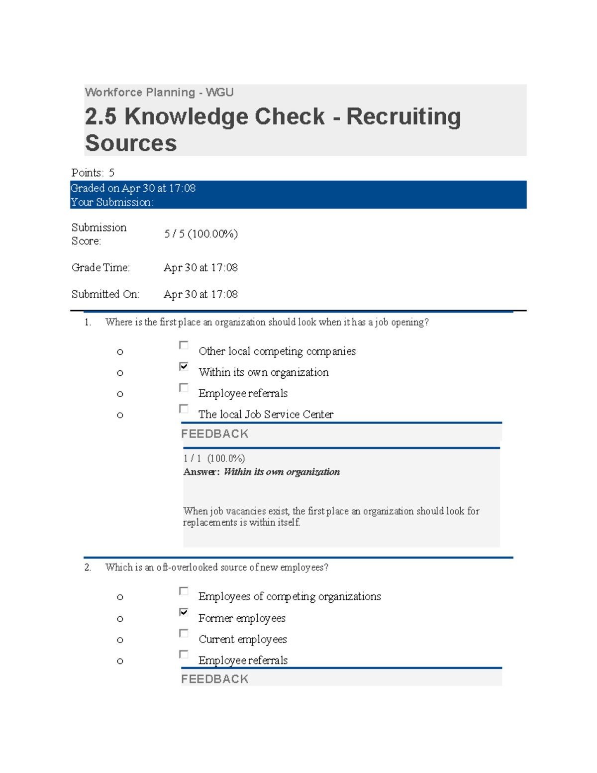 2.5 Knowledge Check - Workforce Planning - WGU 2 Knowledge Check ...