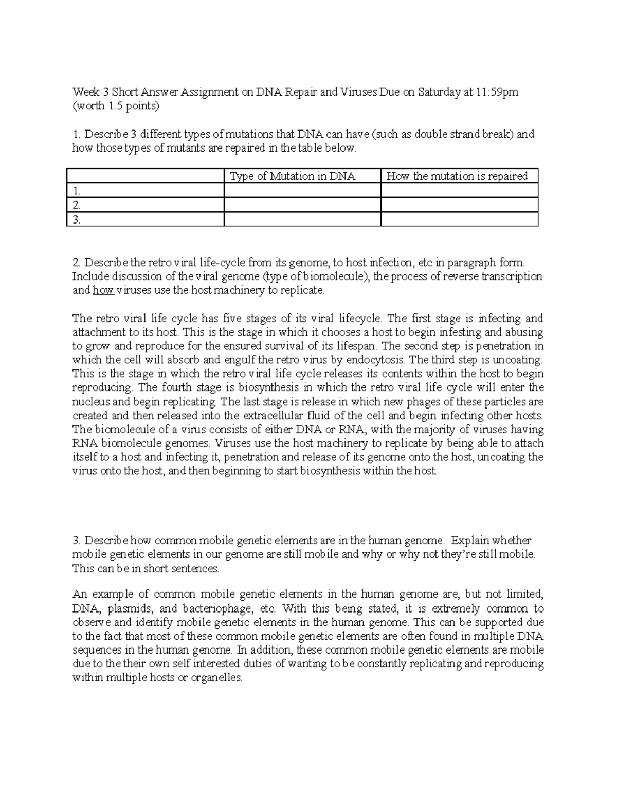 Cell bio hw - Introduction to Cell biology - Week 3 Short Answer ...