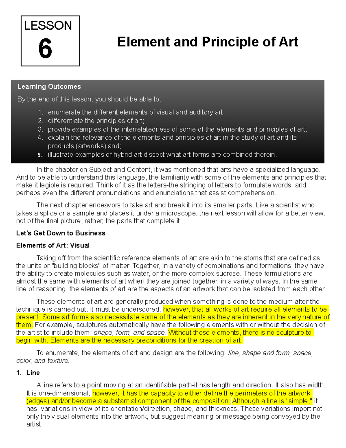 Lesson 6 - Element and Principle of Art - Element and Principle of Art ...