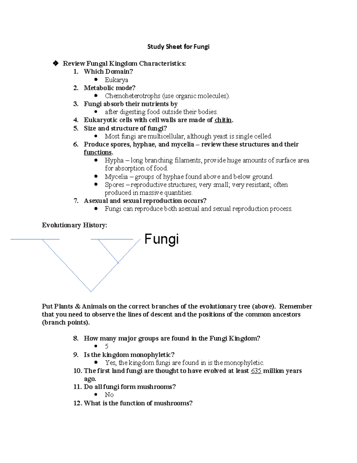 1 Study Guide for Fungi - WVU BIOL-102 (Exam 2): Dr. Thomas - Study ...