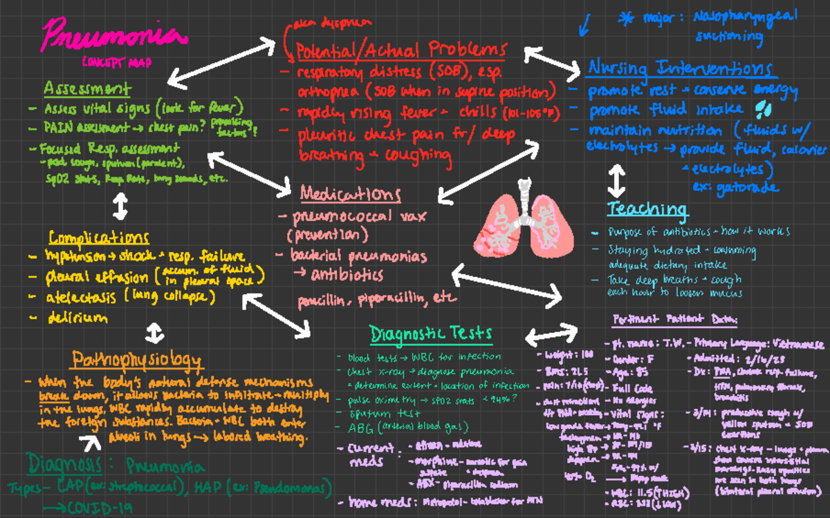 Med Surg 2 Pneumonia Concept Map - area dysprea ↓ * major:Nasopharyngeal Pneumonin ! - Studocu