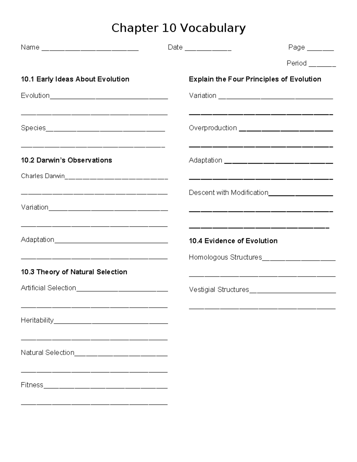 Campbell Chapter 10 vocab - Chapter 10 Vocabulary Name ...