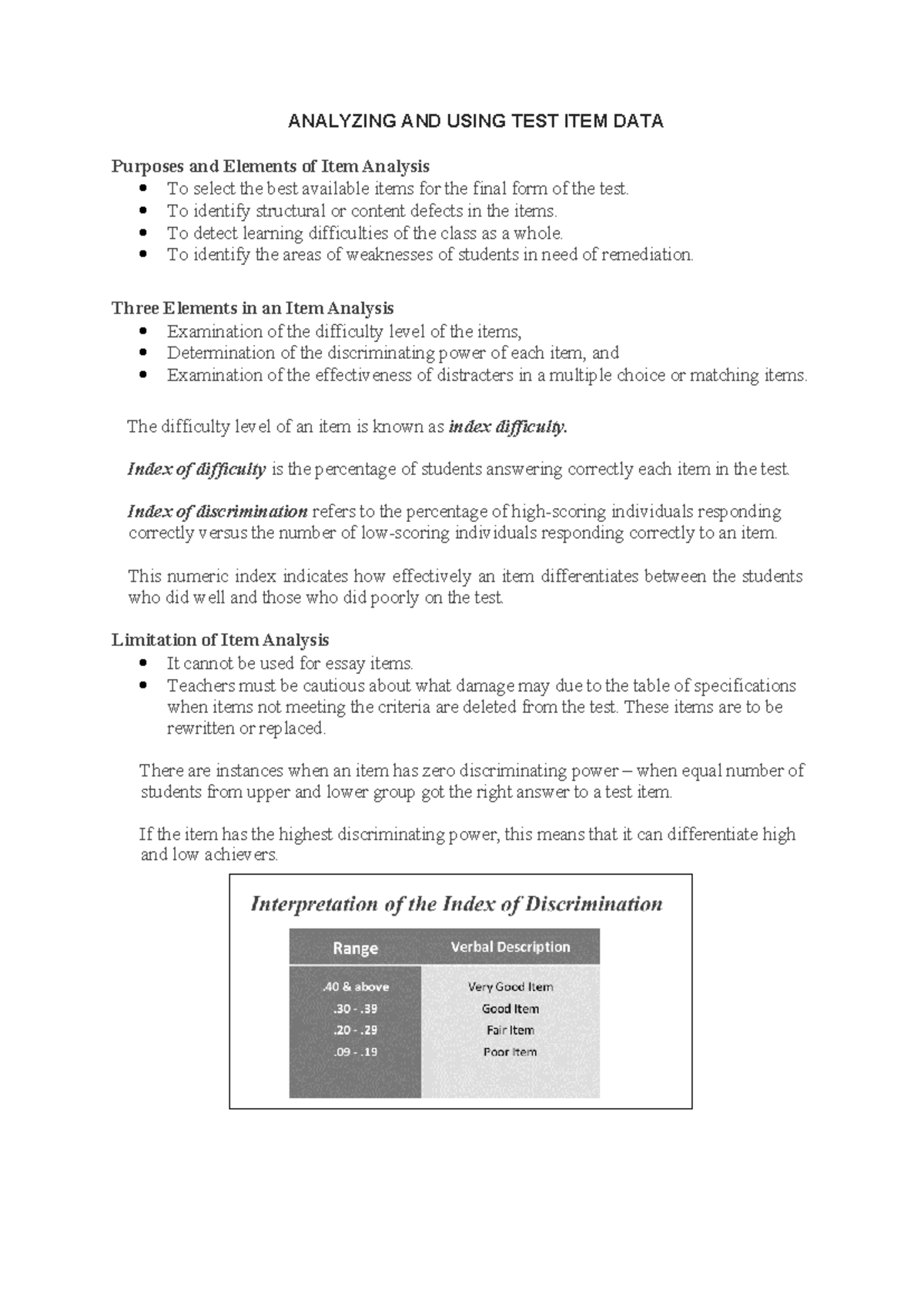 Analyzing AND Using TEST ITEM DATA reviewer - ANALYZING AND USING TEST ...