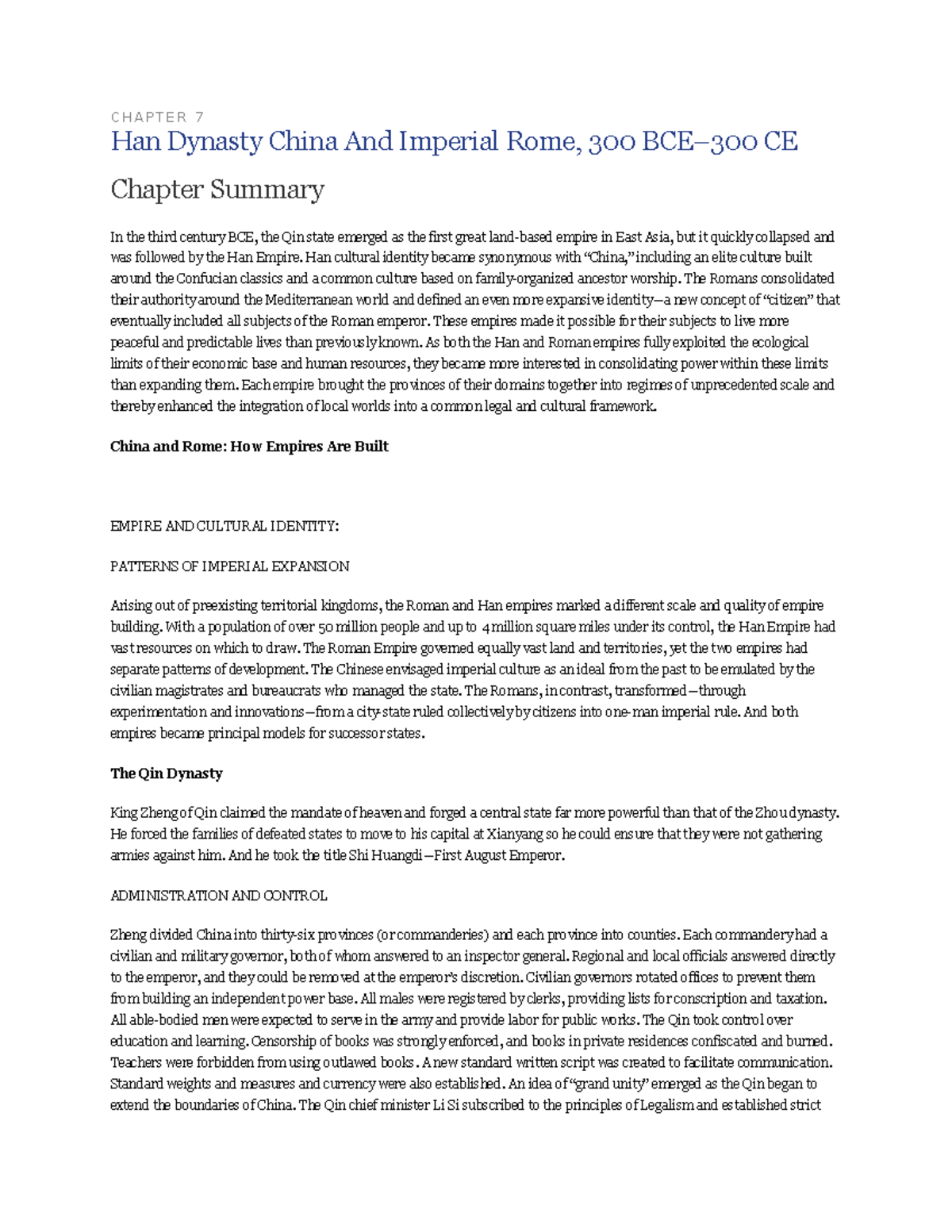 Chapter 7 - Lecture notes 7 - CHAPTER 7 Han Dynasty China And Imperial ...