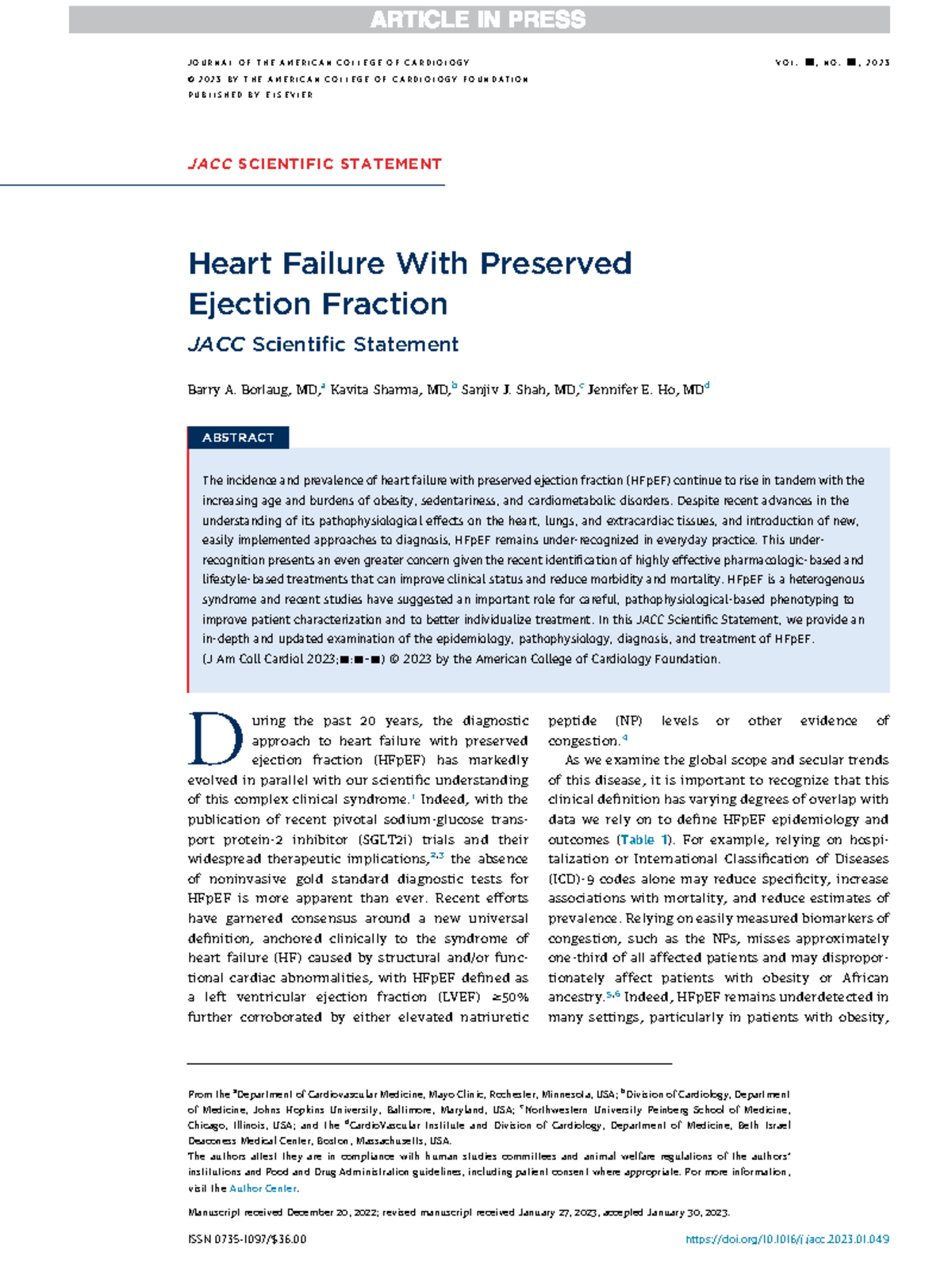Heart Failure With Preserved Ejection Fraction JACC Scientific ...