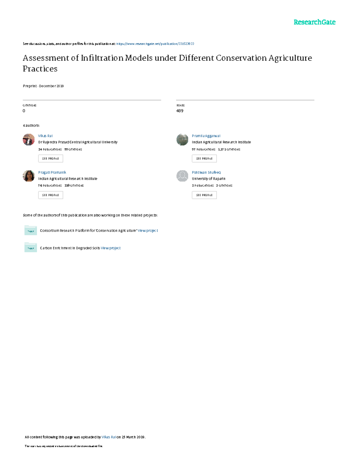Assessment OF Infiltration Models Under Different Conservation ...