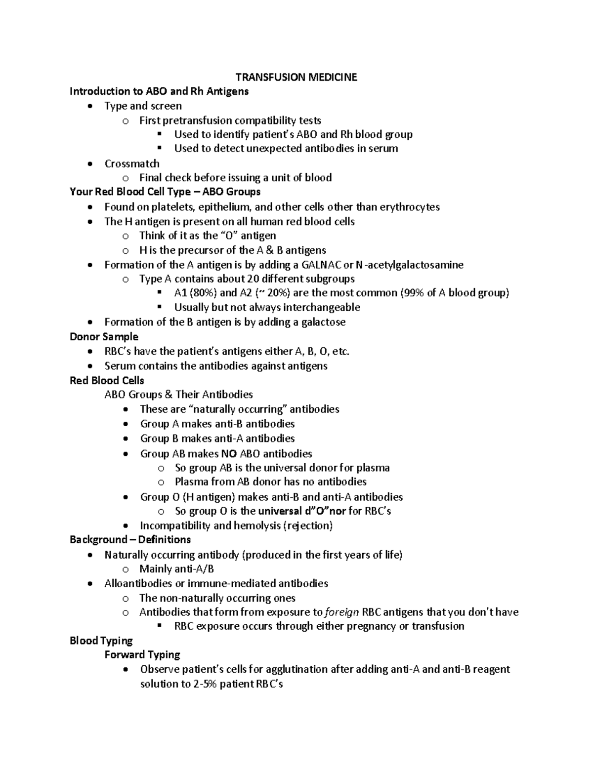 Transfusion Medicine - lecture notes - TRANSFUSION MEDICINE ...