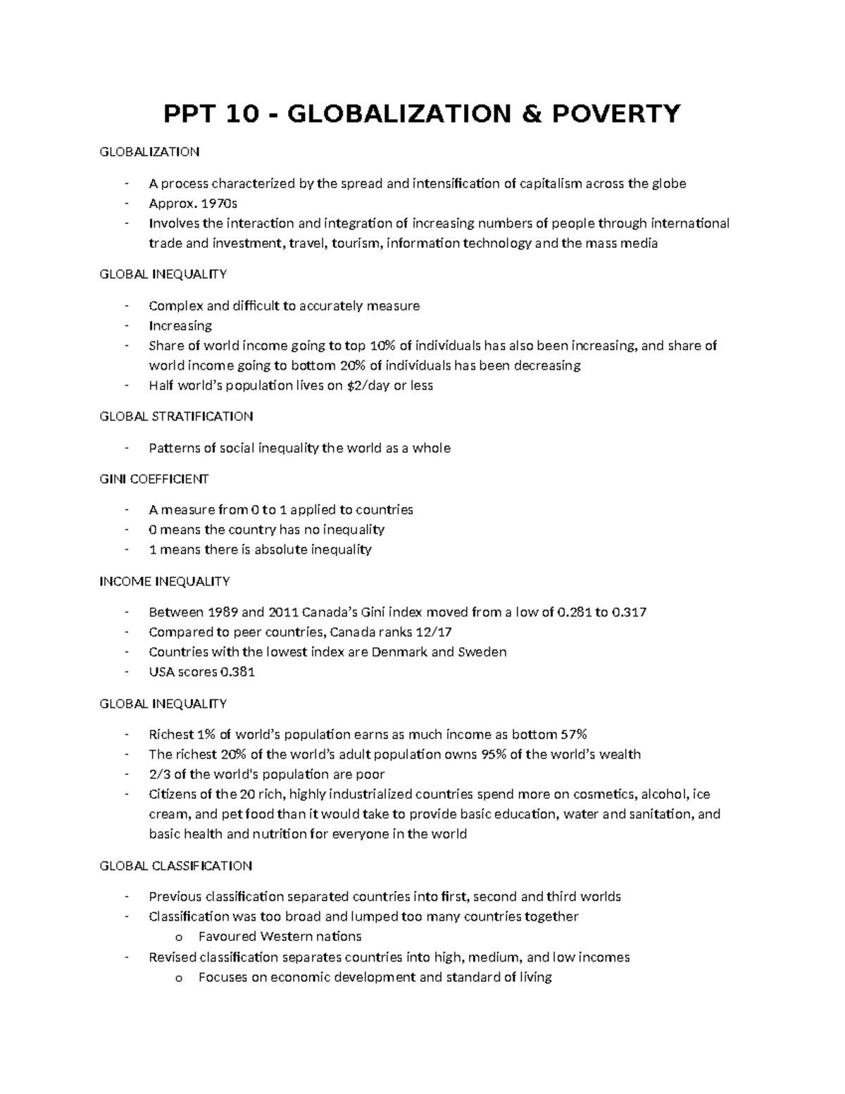 Niagara College - SOCL1100 PPT 10 - Globalization & Poverty - PPT 10 ...