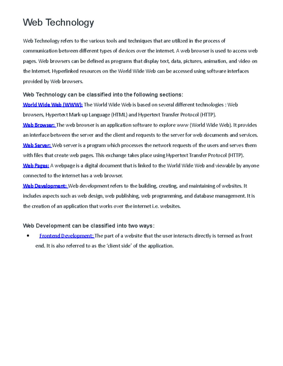 Web-Technology-Intro - Web Technology Web Technology refers to the various tools and techniques ...