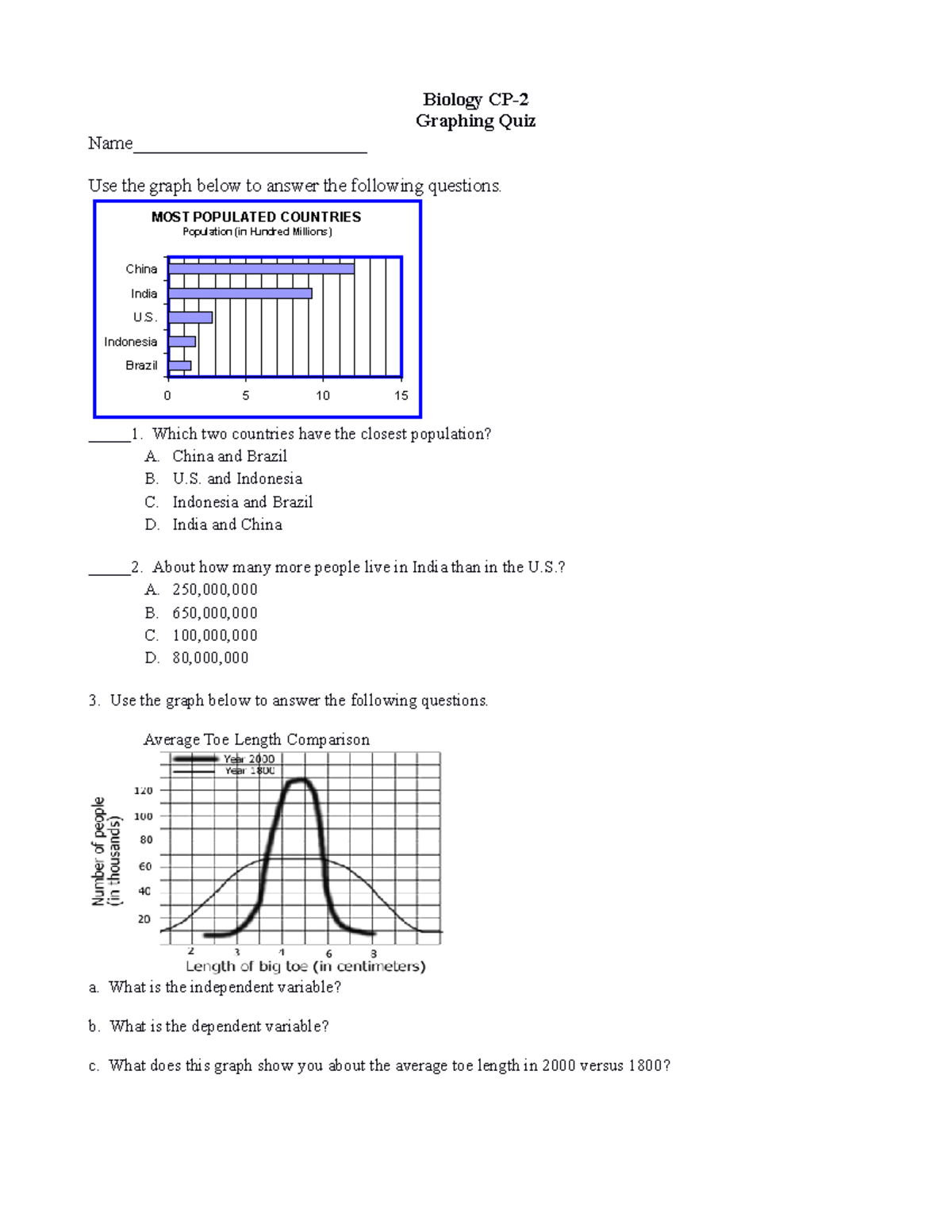Biology CP-2 Graphing Quiz - Biology CP- Graphing Quiz Name ...
