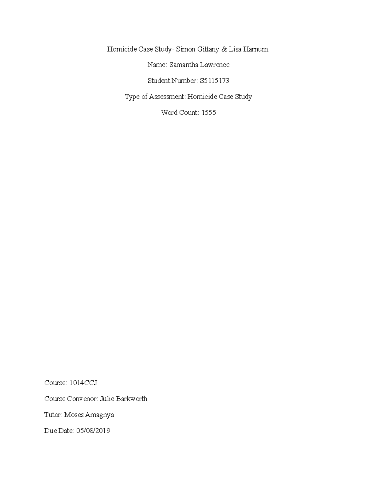 Homicide Case Study due 5AUG - Homicide Case Study- Simon Gittany ...