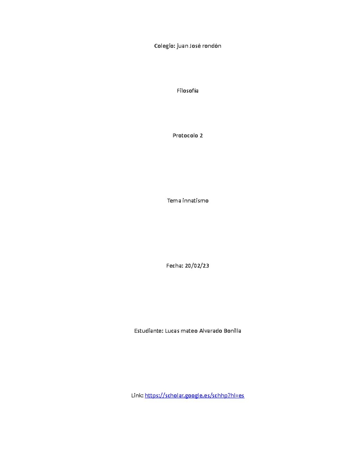 Innatismo - :3 apuntes importantes - Colegio: juan José rondón ...