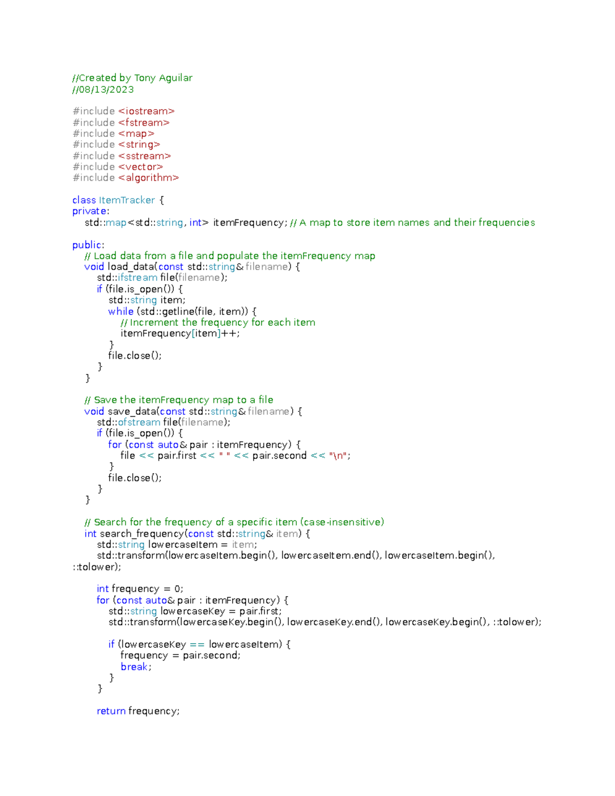 CS210 Week number 7 - //Created by Tony Aguilar //08/13/ #include # ...