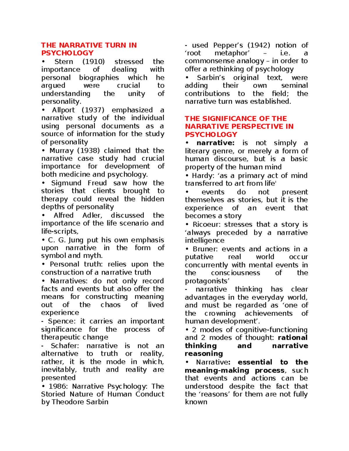 Field method, Narrative Psychology Notes summarized detailed - THE ...