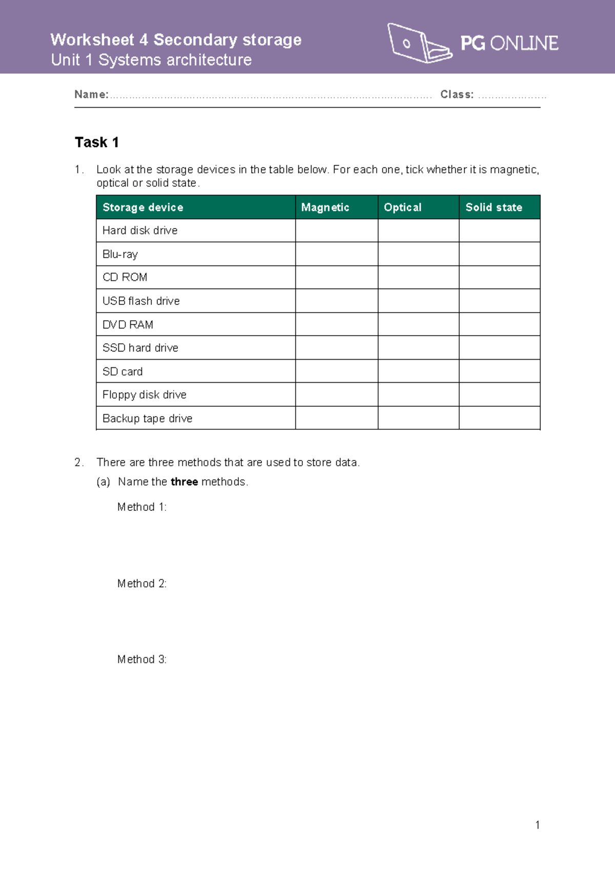T4 Worksheet 4 - Unit 1 Systems architecture - Studocu