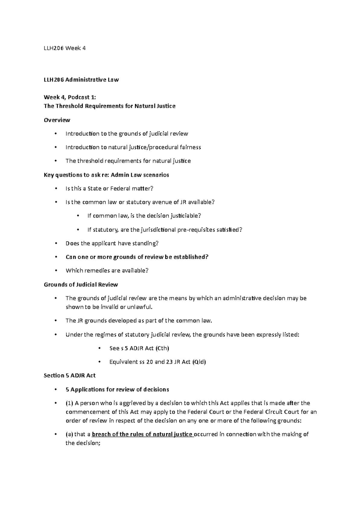 LLH206 Week 4 Lecture Notes - LLH206 Week 4 LLH206 Administrative Law ...