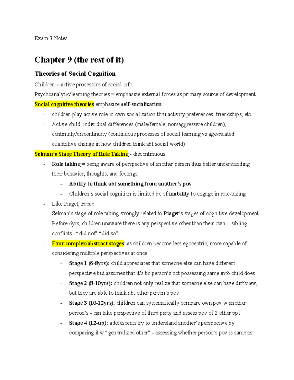 Exam 3 Notes - PSY 0310 Developmental Psychology - Professor Sarah ...
