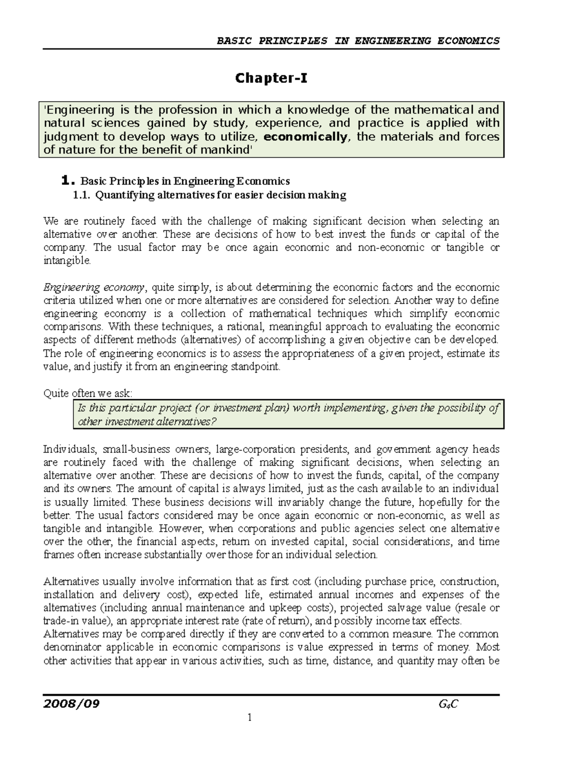 Chapter-1 - Chapter-I 'Engineering is the profession in which a ...
