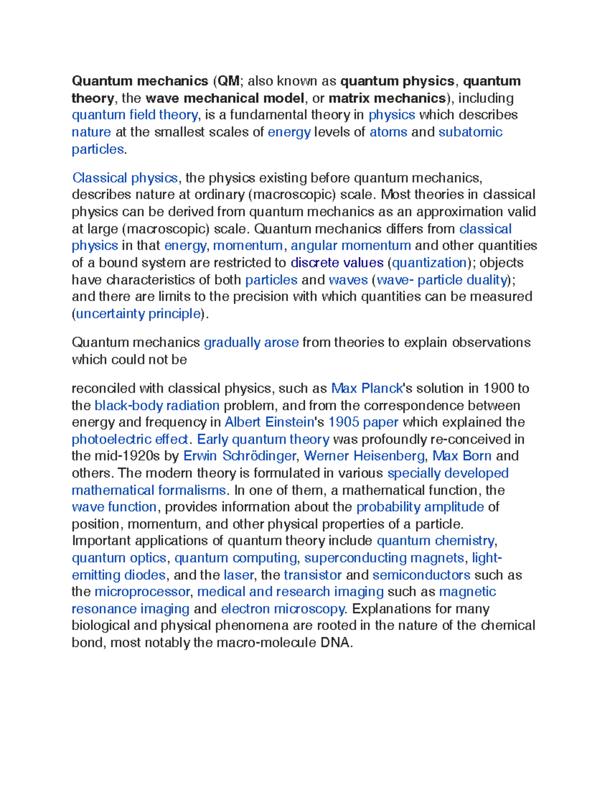 Quantum mechanics physics - Quantum mechanics ( QM ; also known as ...