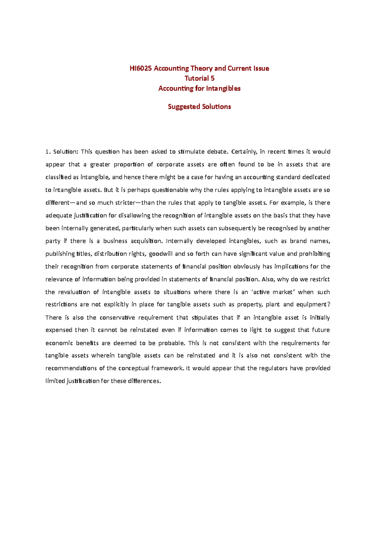 Tutorial 4 Accounting for Intangibles Solutions - HI6025 Accounting ...