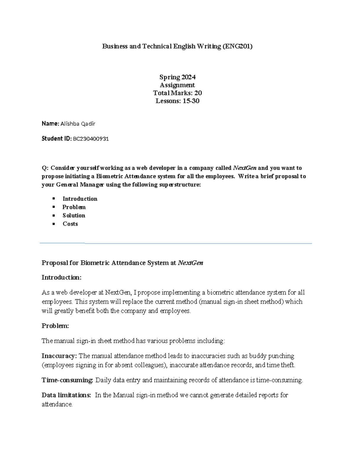 Assignment 2024 eng201 - Business and Technical English Writing (ENG201 ...