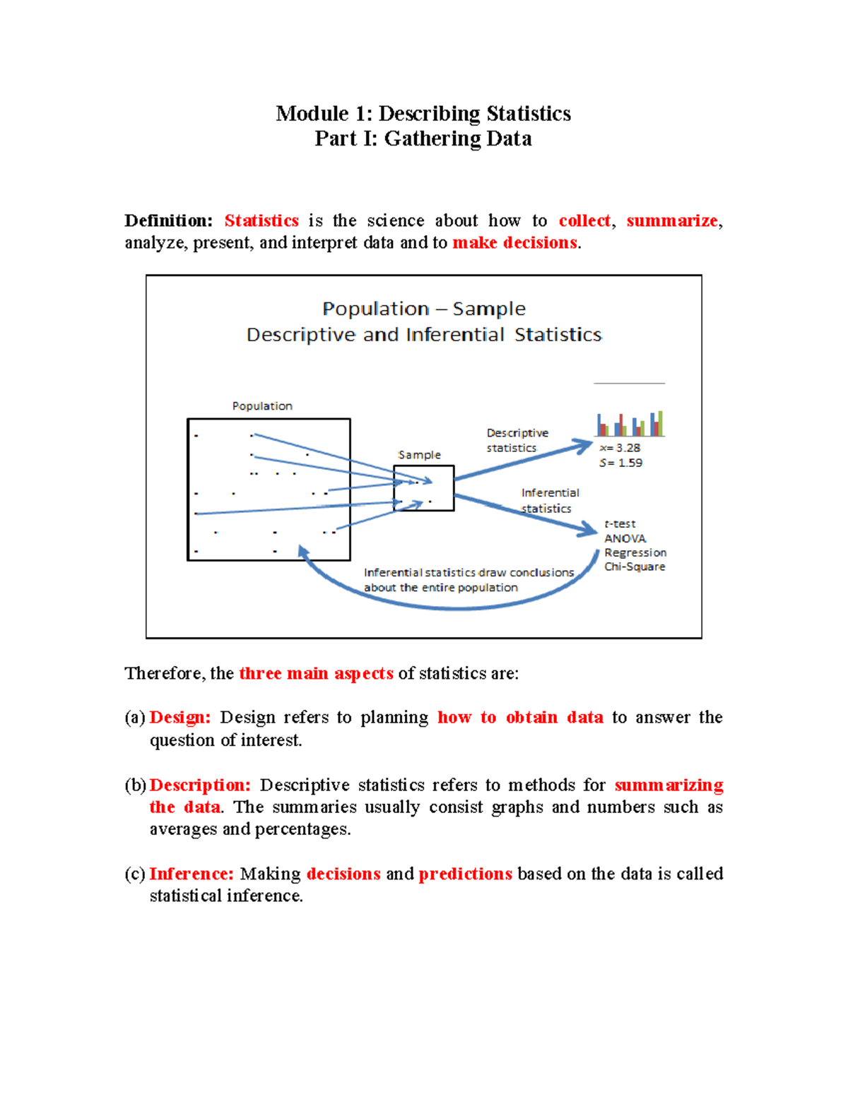 #1 Module 1 - Gathering Data - Module 1: Describing Statistics Part I ...
