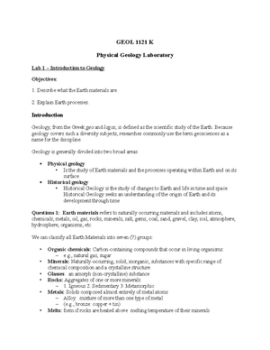 Lab 2- Plate tectonics - GEOL 1121 K Physical Geology Laboratory Lab 2 - Plate Tectonics ...