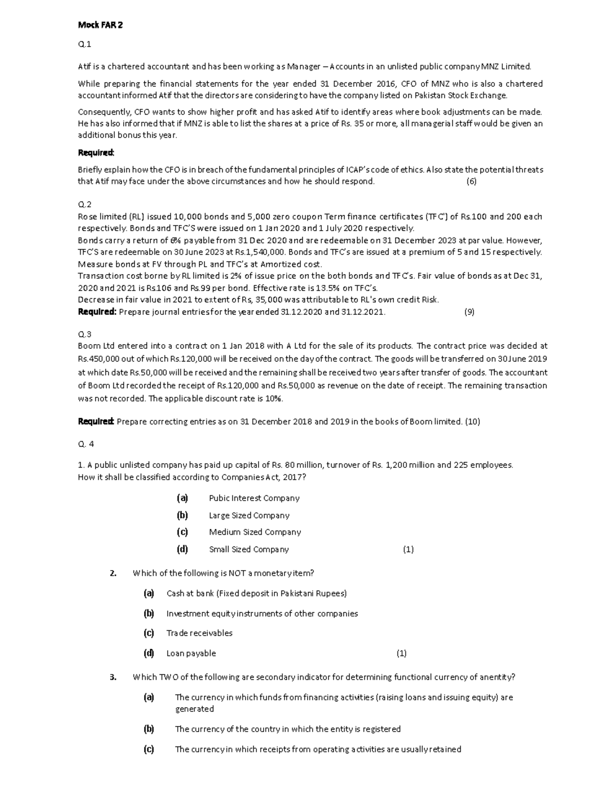 CAF-5 FAR-II MOCK - NOTES - Mock FAR 2 Q. Atif is a chartered ...