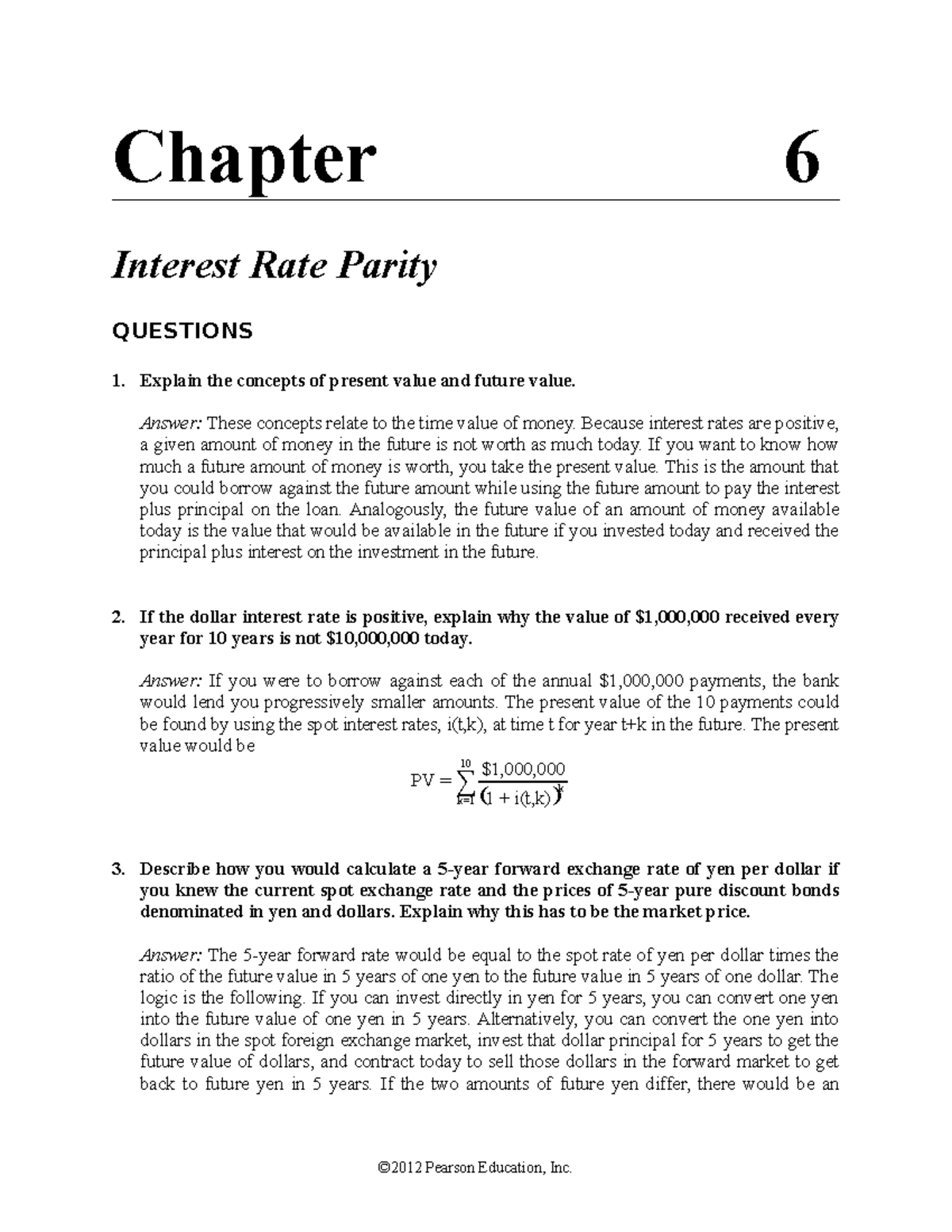 Chapter 6 - Tutorial Solutions - Chapter 6 Interest Rate Parity ...